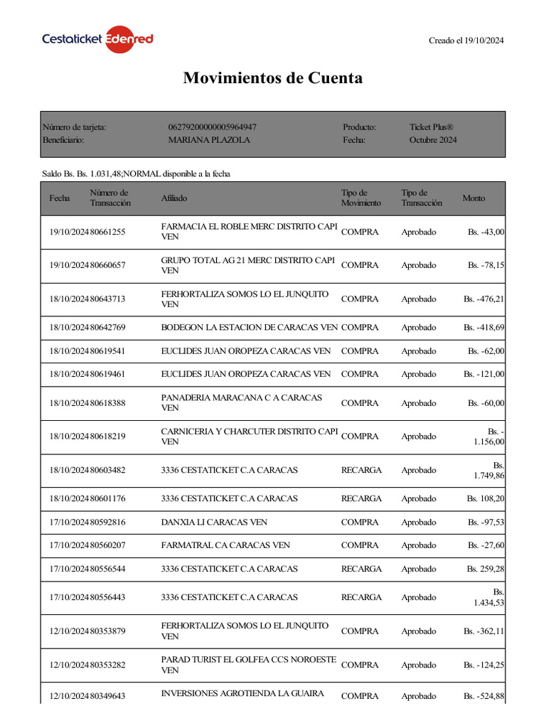 Movimientos de Cuenta | PDF | Tecnología bancaria | Pagos