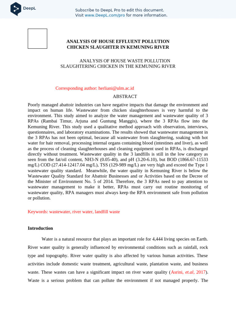 Rencana Jurnal Aulia 1 With English Abstrack en | PDF | Water Quality | Waste