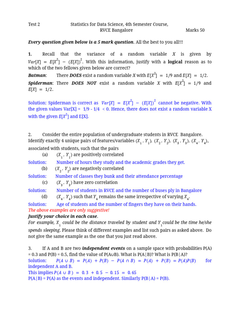 RVCE Data Science Exam Overview | PDF | Statistical Theory ...