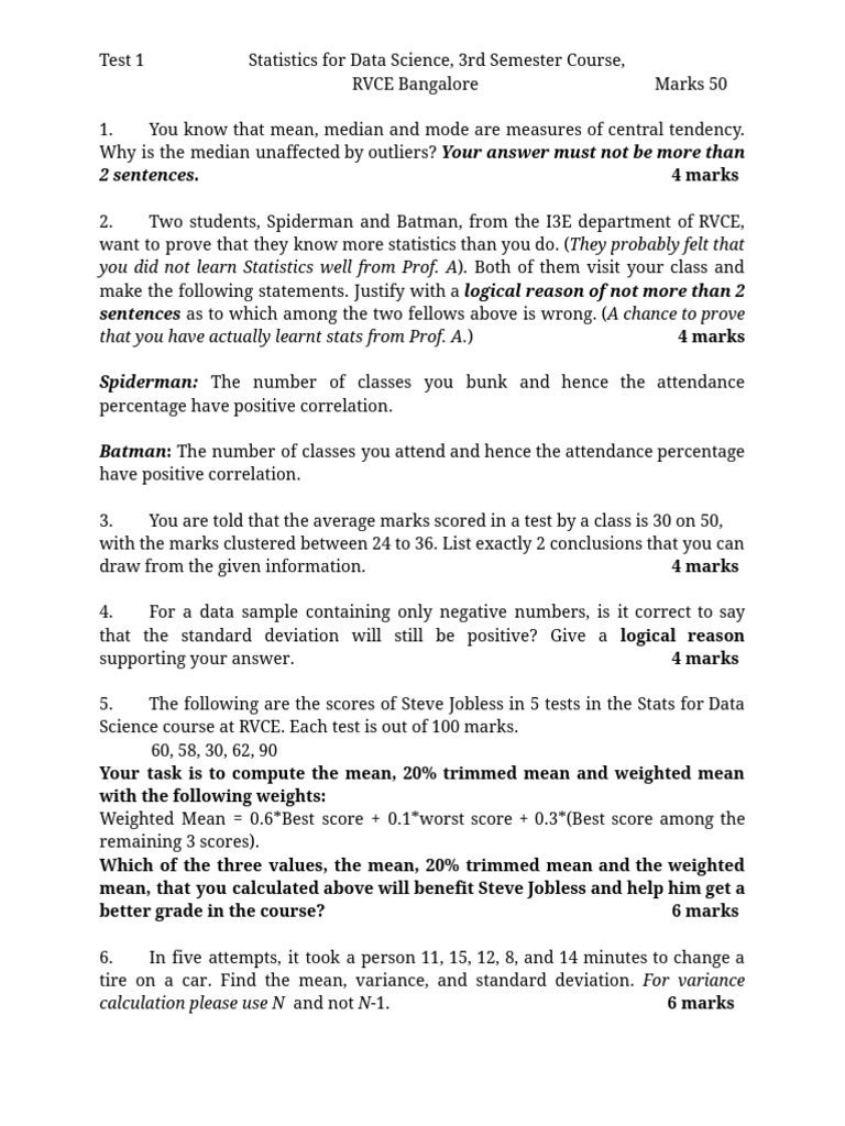 Rvce Aiml 3rd Sem Test 1 | PDF | Mean | Median Rvce Aiml 3rd Sem Test 1 | PDF | Mean | Median