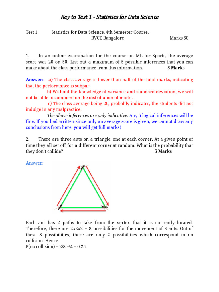 Solutions RVCE AIML Test 1 | PDF | Standard Deviation | Variance