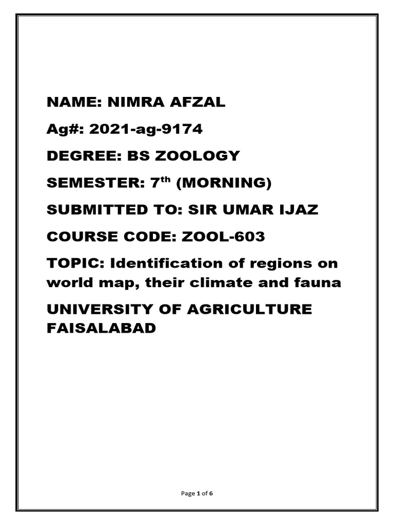 Nimra Afzal - Zool 603 - 091758 | PDF | Arctic | Rainforest