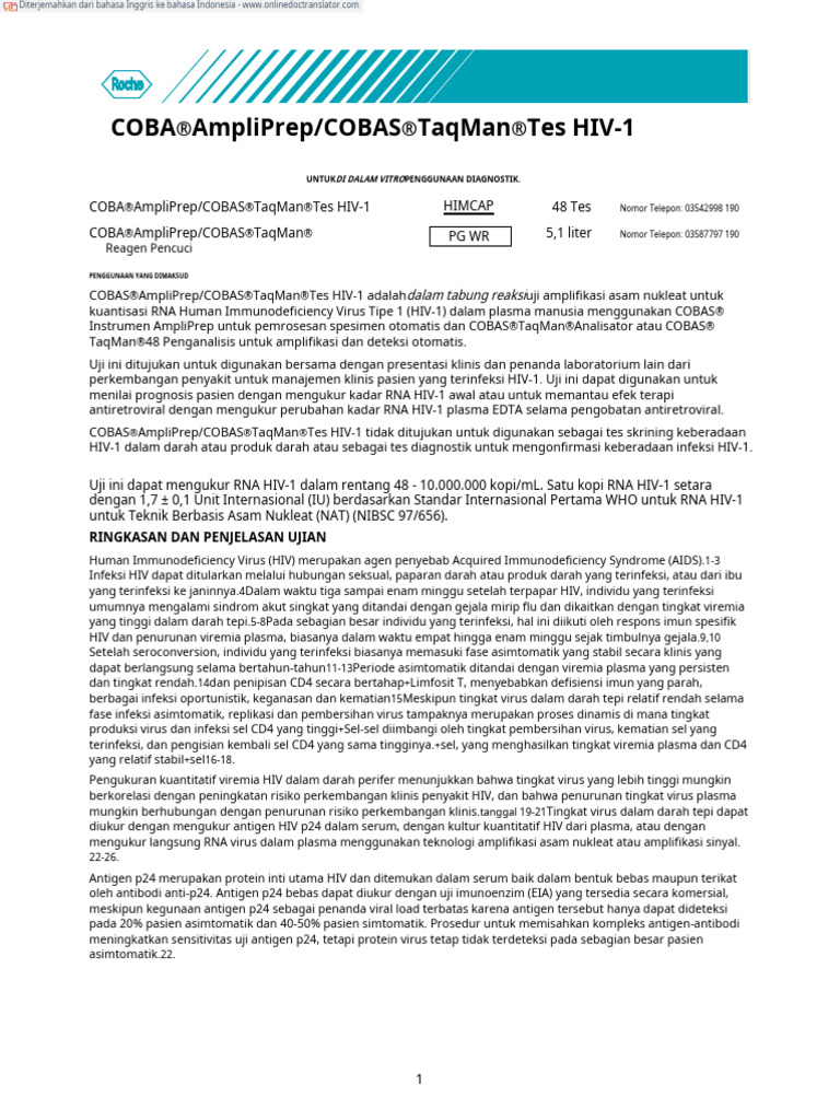 Package Insert - COBAS AmpliPrep COBAS TaqMan HIV 1 Test 48 Tests COBAS ...