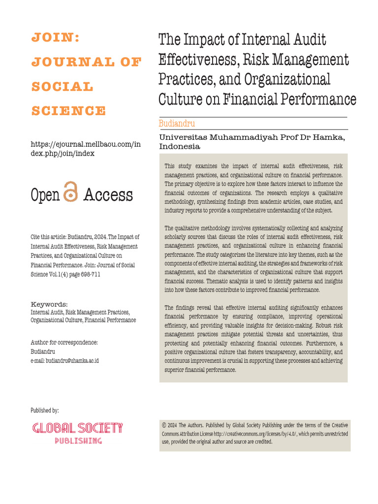 Impact of Audit and Culture on Finance | PDF | Internal Audit | Risk