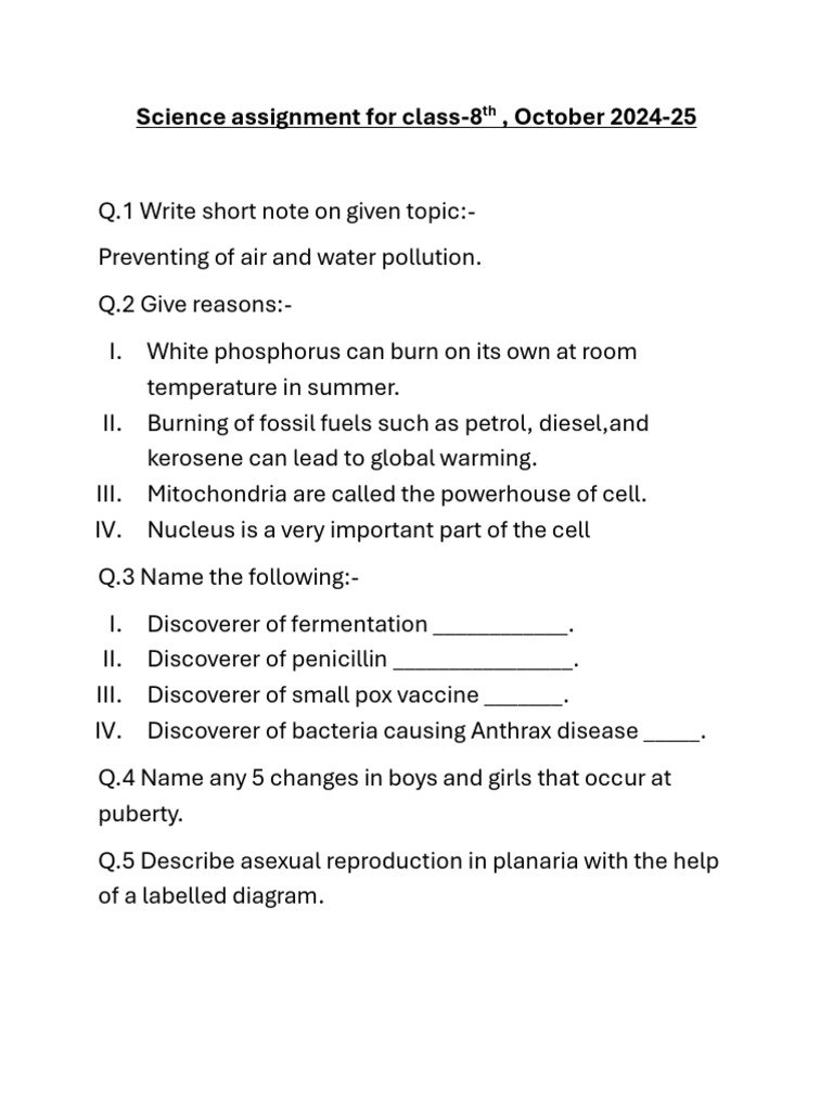 Class 8 Science Assignment | PDF