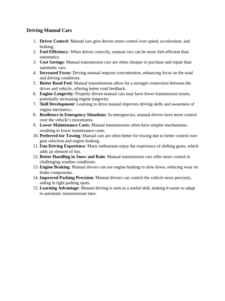 Benefits of Driving Manual Cars | PDF | Business