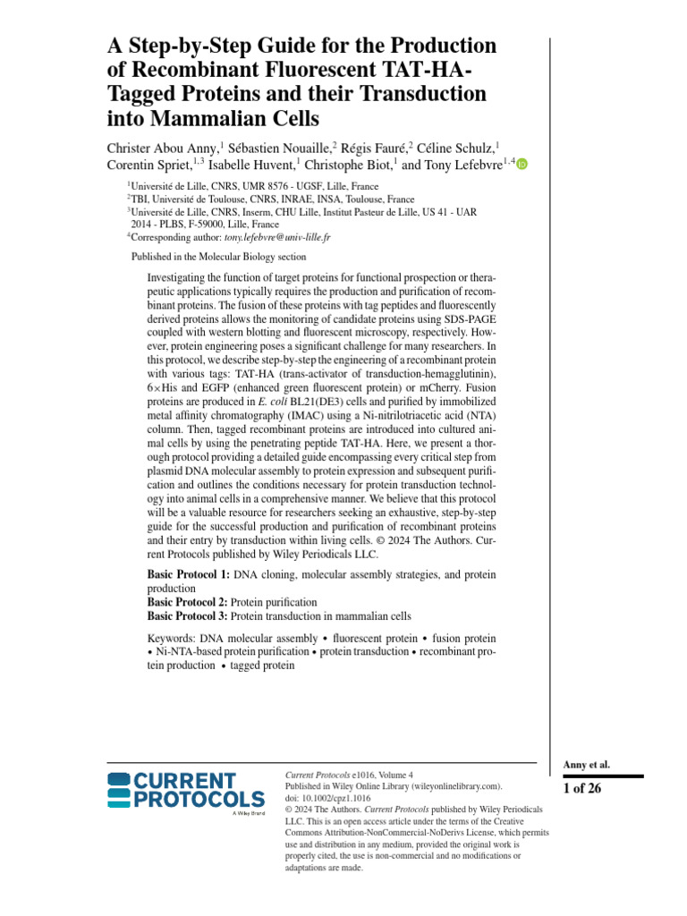 Current Protocols - 2024 - Anny - A Step by Step Guide For The Production of Recombinant ...