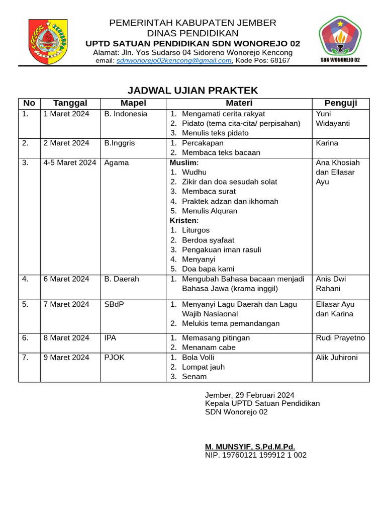 Jadwal Ujian Praktek | PDF