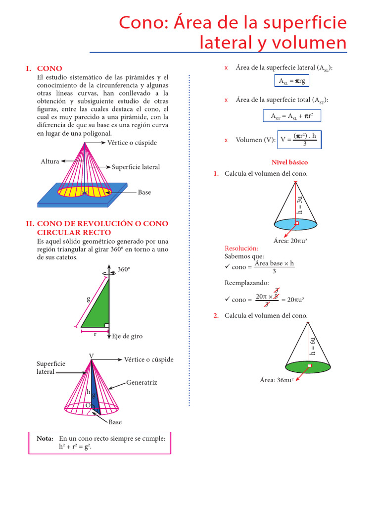 Área Lateral y Volumen del Cono | PDF | Geometria clasica | Objetos ...