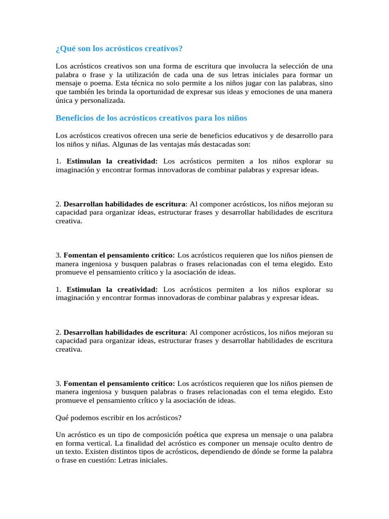 Beneficios de los acrósticos creativos | PDF | Crecimiento personal y ...