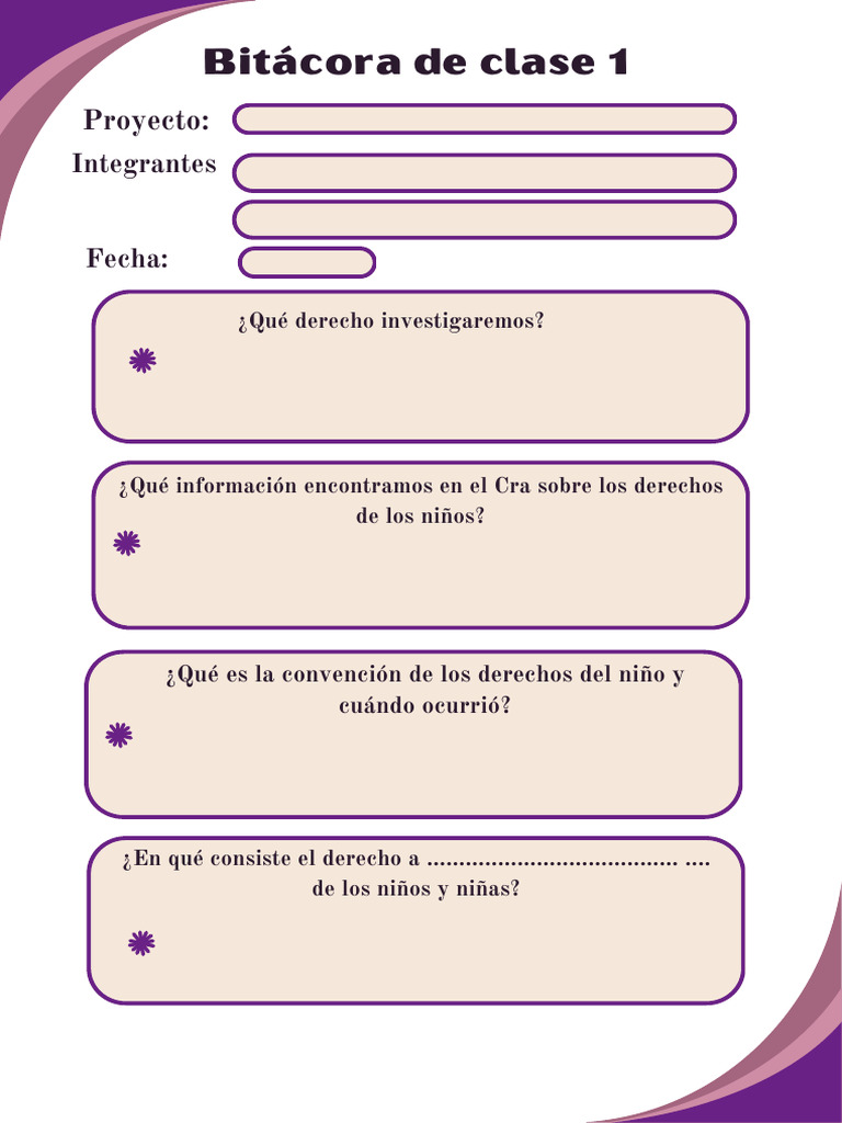 Hoja de Trabajo de Bitácora de Clase Simple Lila y Morado | PDF ...