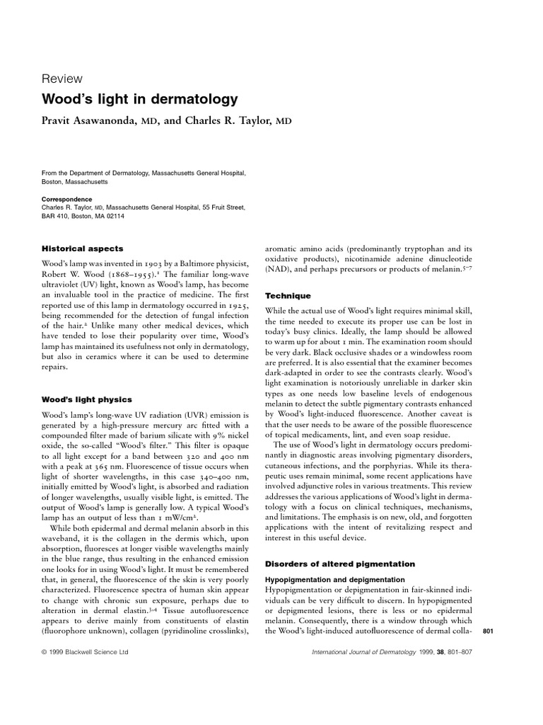 Wood's Lamp Applications in Dermatology | PDF | Ultraviolet ...