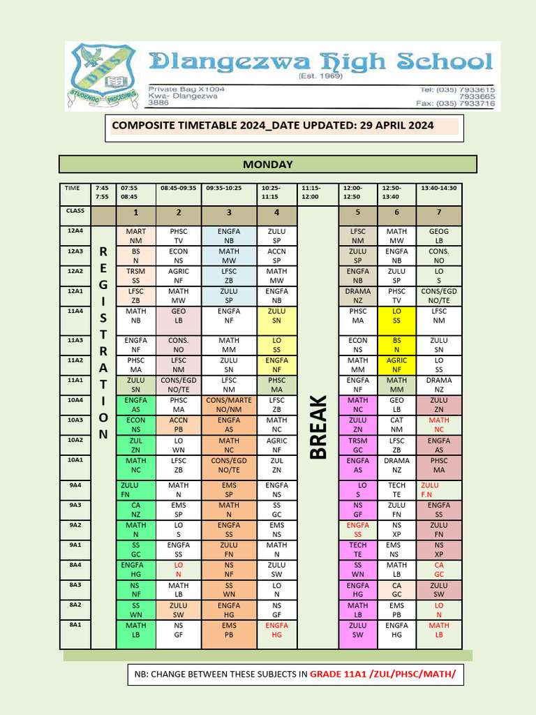 TIMETABLE 2024 - 29 APRIL 2024.docx - 044029 | PDF