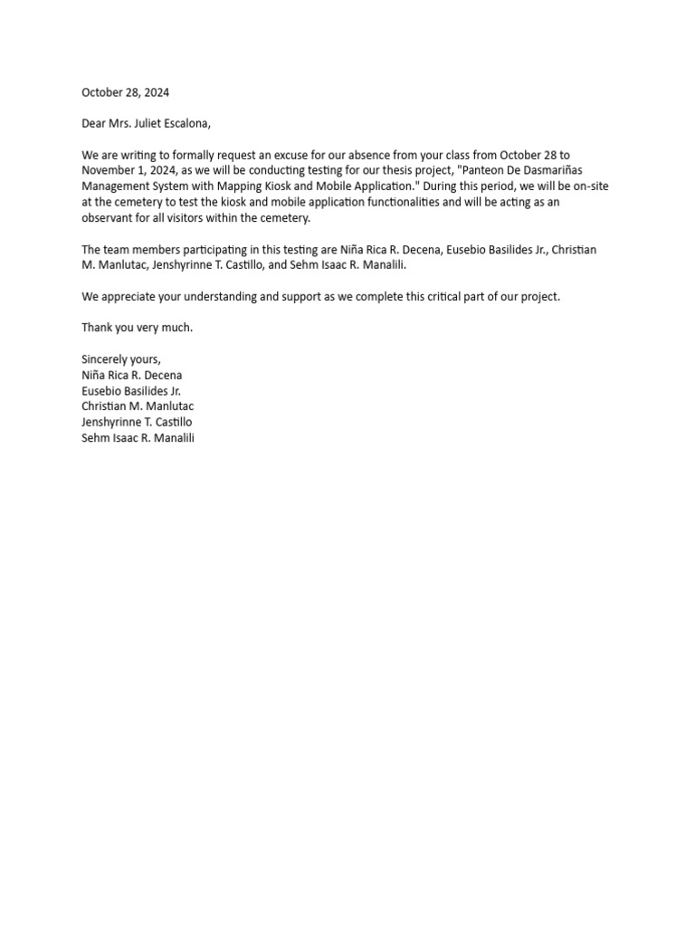 Excuse Letter | PDF