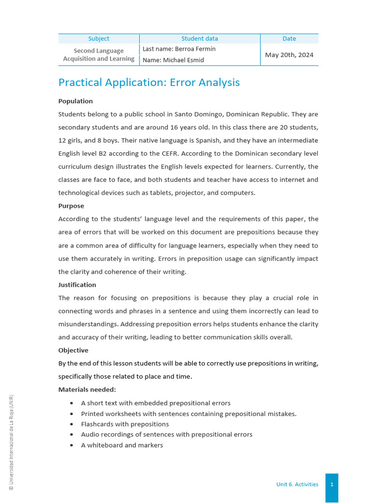 Practical Application Error Analysis | PDF | Second Language | Human Communication