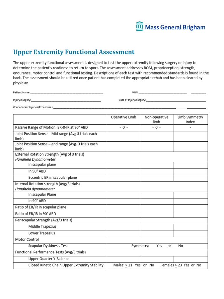 Upper Extremity Functional Assessment Guide | PDF | Anatomical Terms Of ...