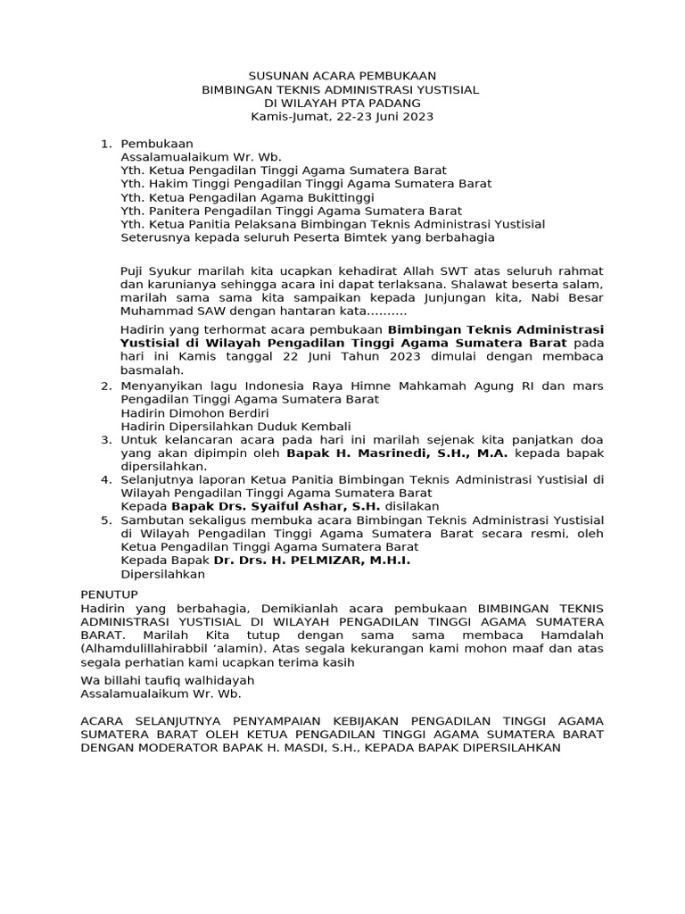 Susunan Acara Pembukaan Bimtek | PDF