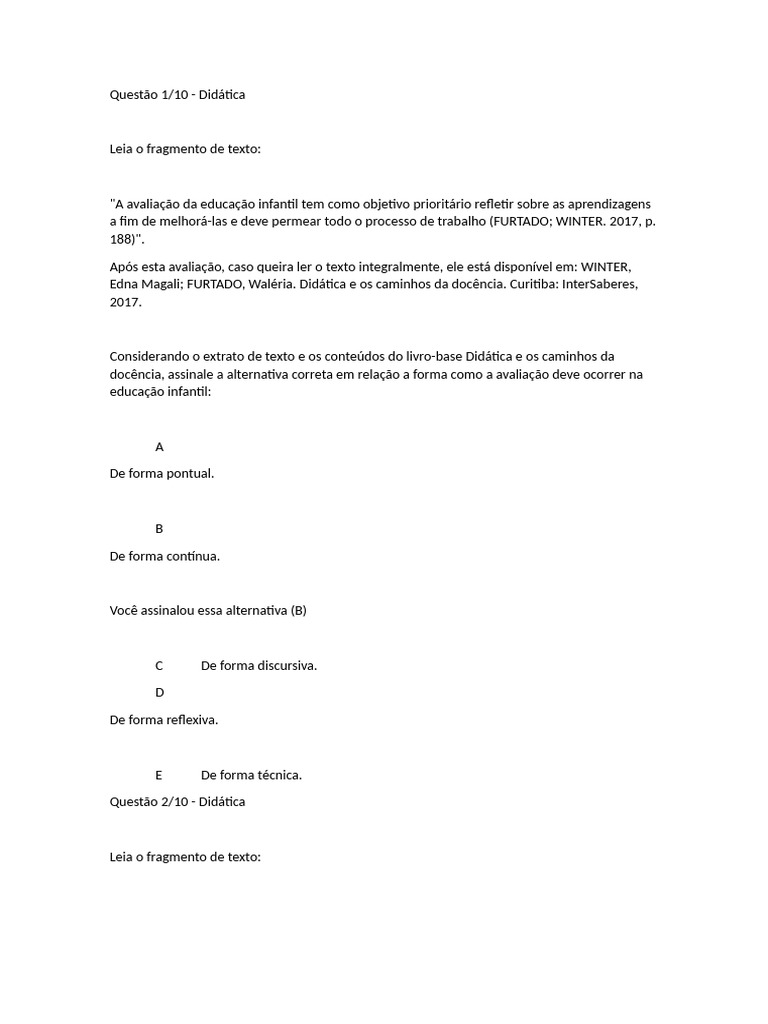 Apol2 Didatica Tentativa 2 | PDF | Pedagogia | Pré-escola