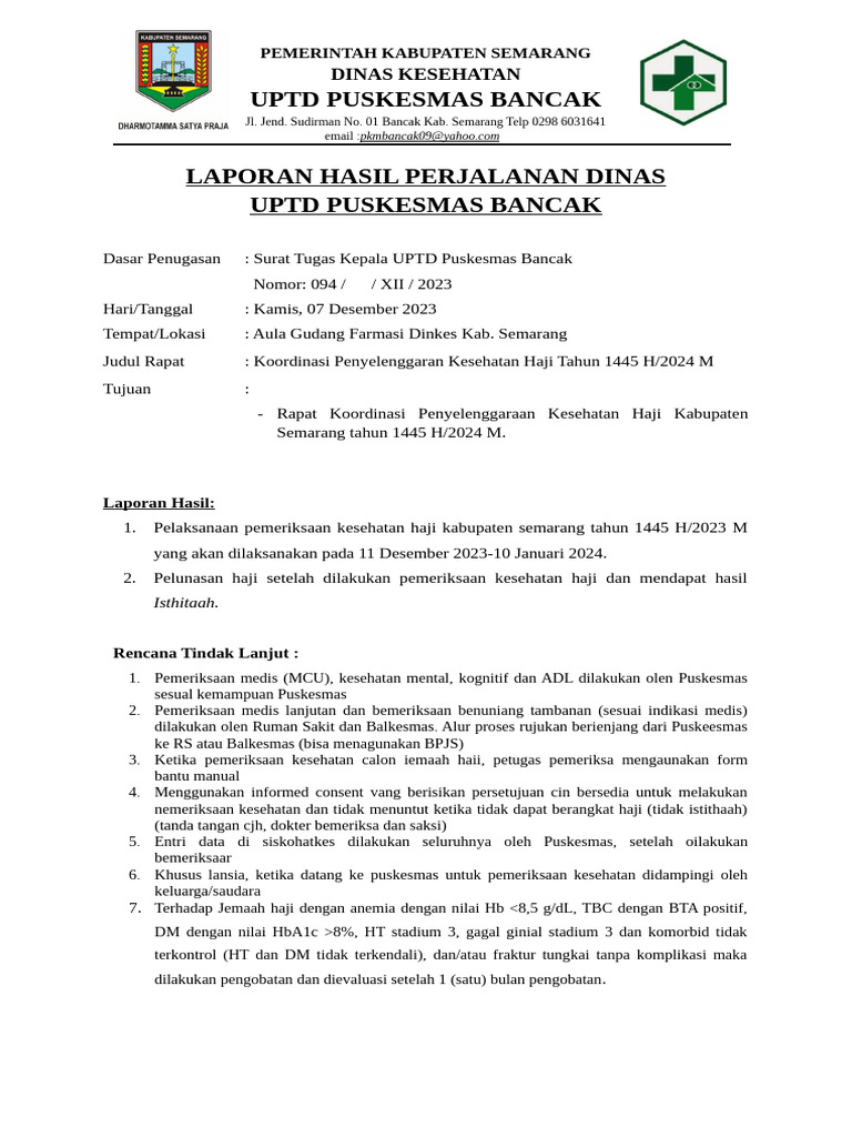 Laporan Hasil Rapat Perjalanan Dinas | PDF