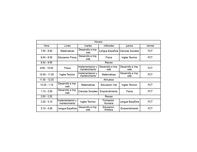 Horario Escolar | PDF