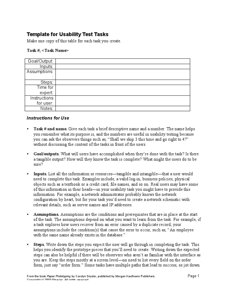 Usability Testing Task Table | PDF | Usability | Information Science
