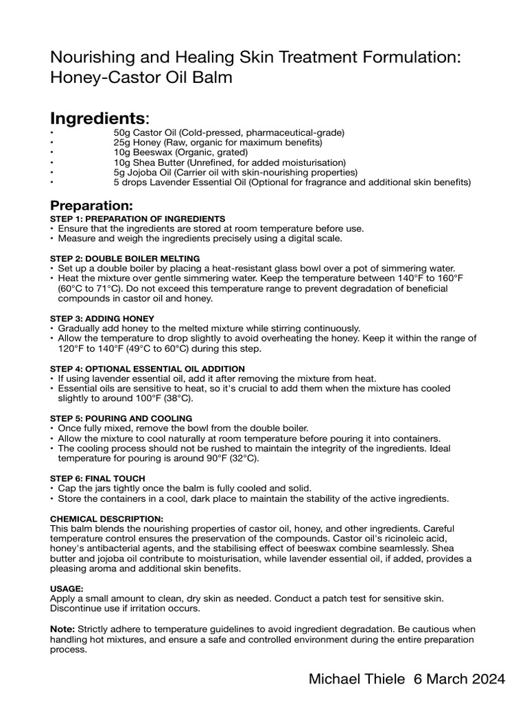 Nourishing And Healing Skin Treatment Formulation Honey Castor Oil 2 Pdf Honey Essential Oil
