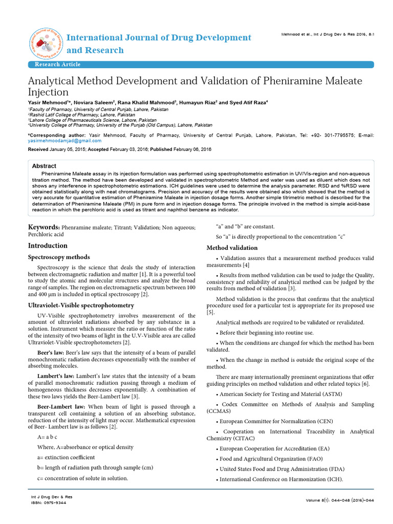 Pheniramine Maleate Injection Analysis | PDF | Detection Limit ...