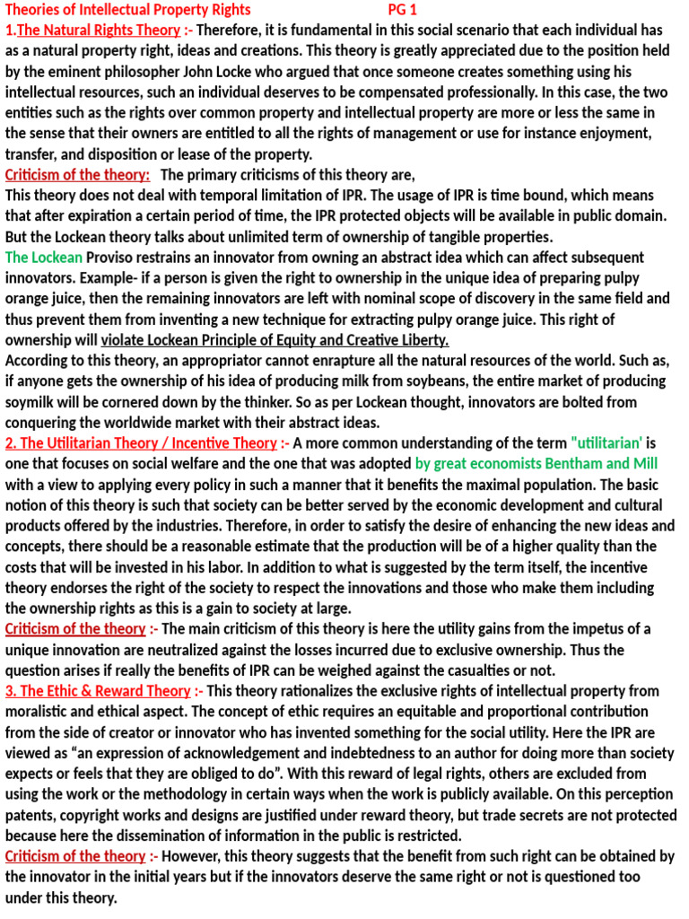 Theories of Intellectual Property Rights PG 1 | PDF | Intellectual ...