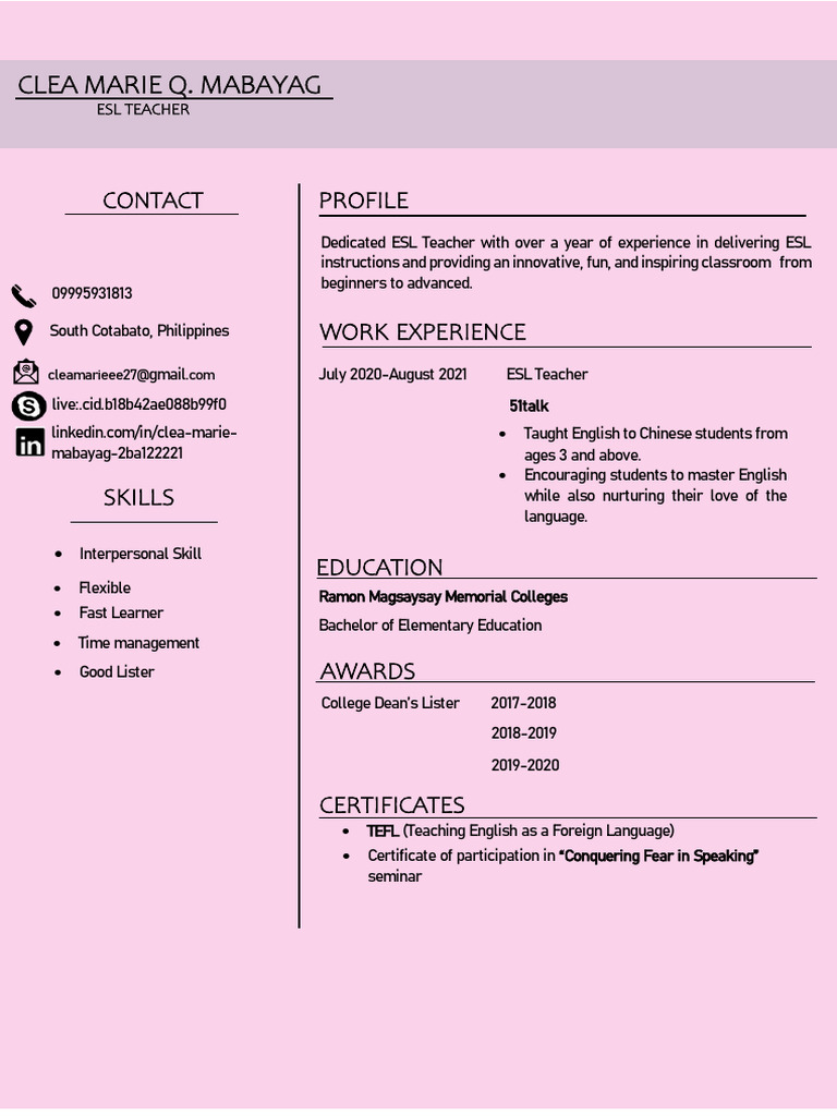Clea Marie CV | PDF