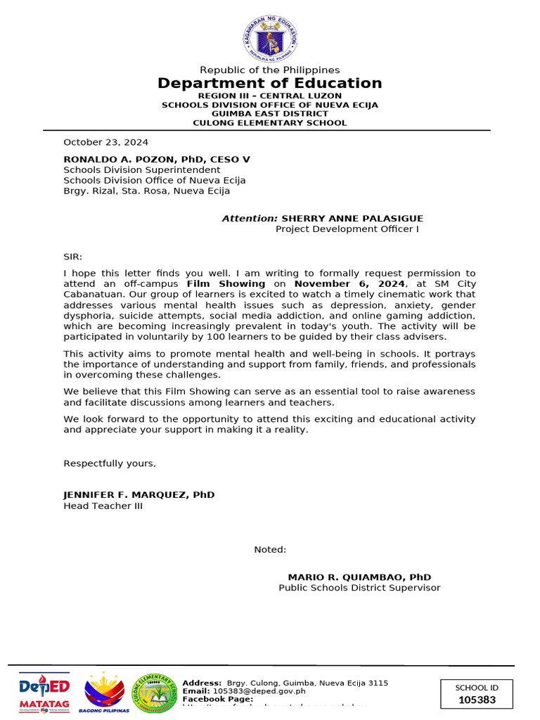 A. Request Letter To Conduct Film Showing SPTA Resolution Form | PDF ...