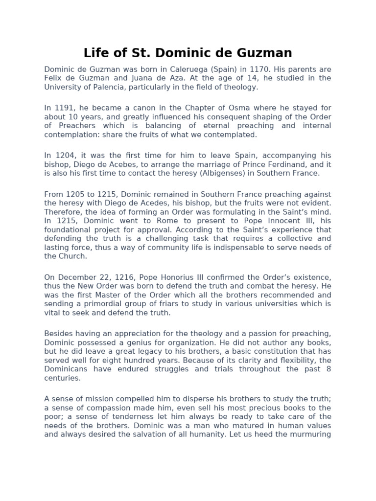 Life of St. Dominic | PDF | Christian Belief And Doctrine | Theology