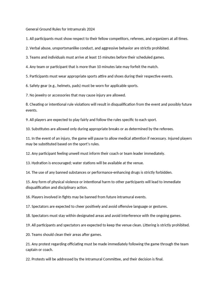 Intramurals 2024: General Ground Rules | PDF | Sports