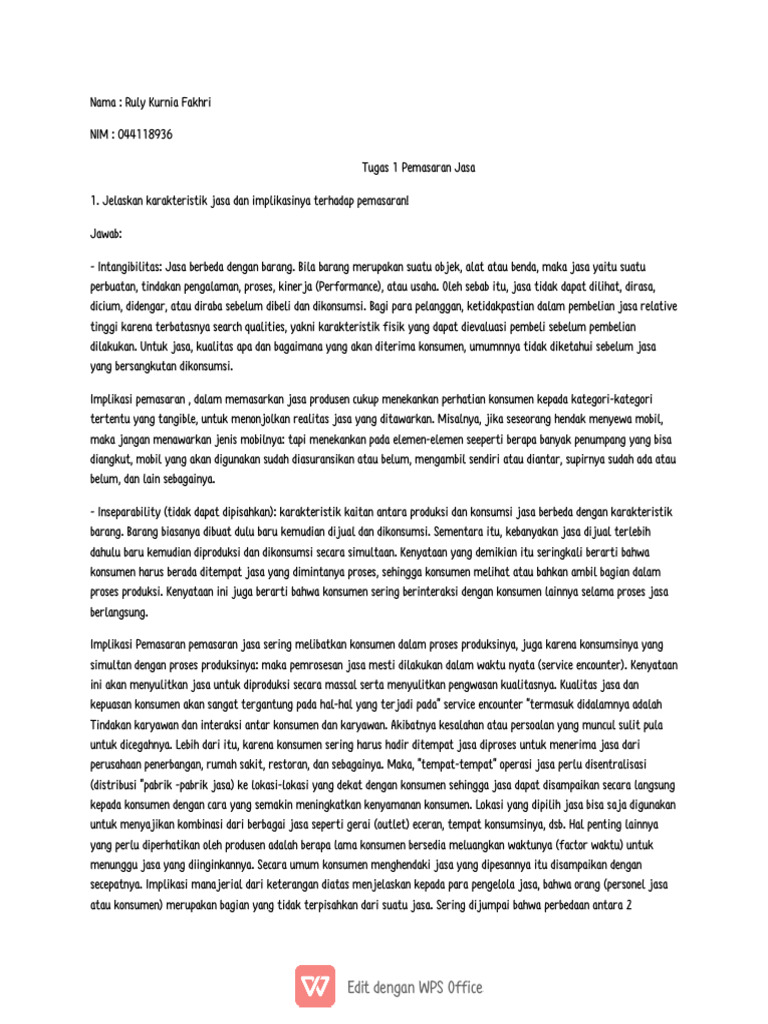 Tugas 1 Pemasaran Jasa RKF | PDF