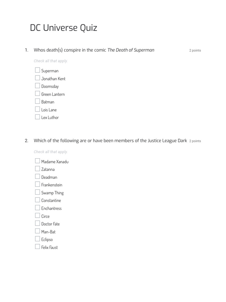 DC Comics Enthusiast Quiz | PDF | Batman | Superhero Fiction