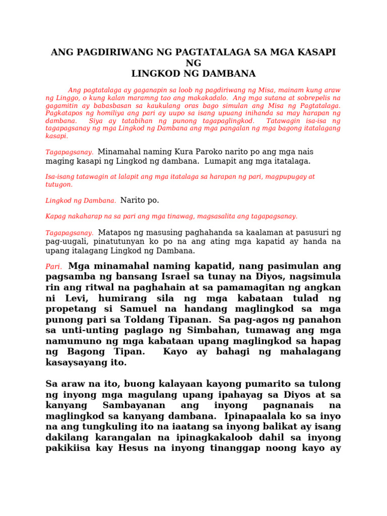 Ang Pagdiriwang NG Pagtatalaga Sa Mga Kasapi NG Lingkod NG Dambana | PDF