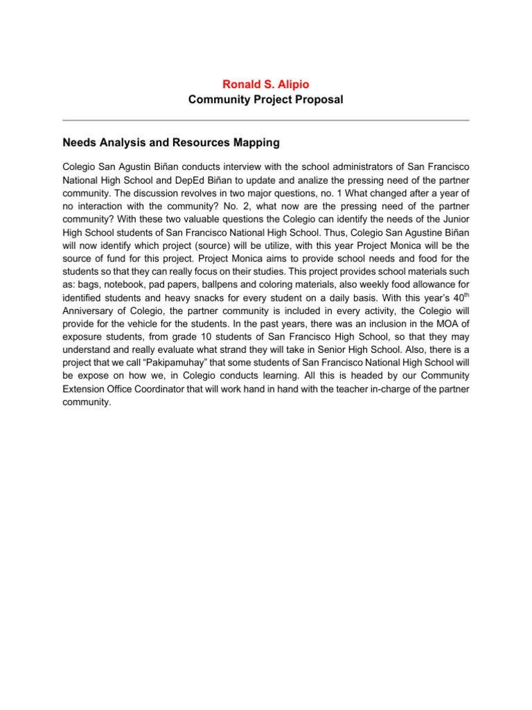 Community Needs Analysis Proposal | PDF | Art