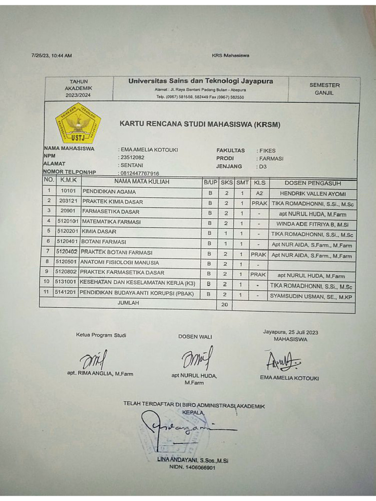 KRS Semester 1 Ema Amelia Kotouki | PDF