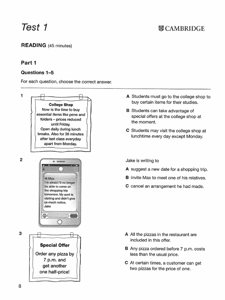 Reading Part 1 | PDF