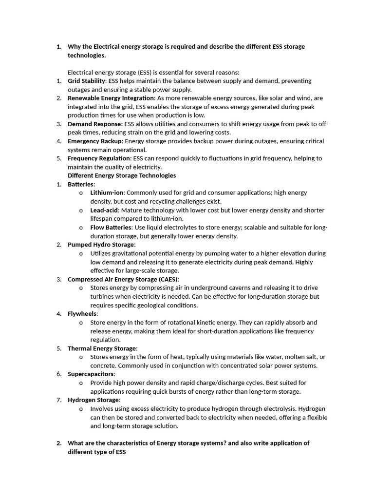 Why The Electrical Energy Storage Is Required and Describe The ...