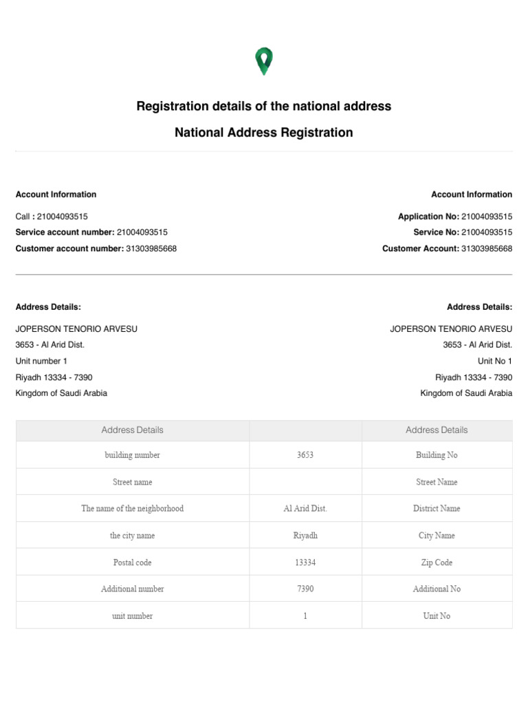National Address Registration Details | PDF | Service Industries ...