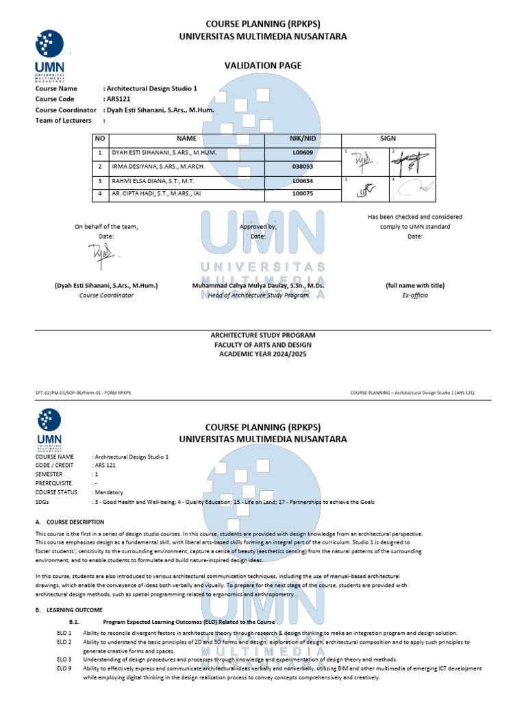 RPKPS-ARS121-Architectural Design Studio 1 - Edited | PDF | Rubric ...