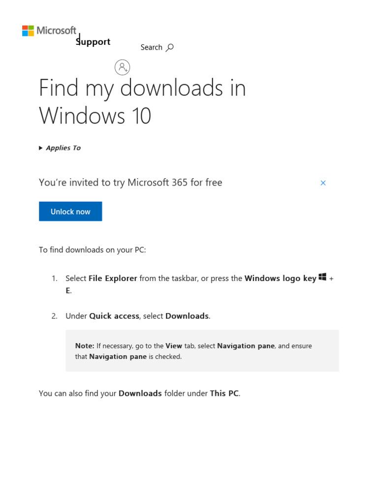 Find My Downloads in Windows 10 - Microsoft Support | PDF | Microsoft ...
