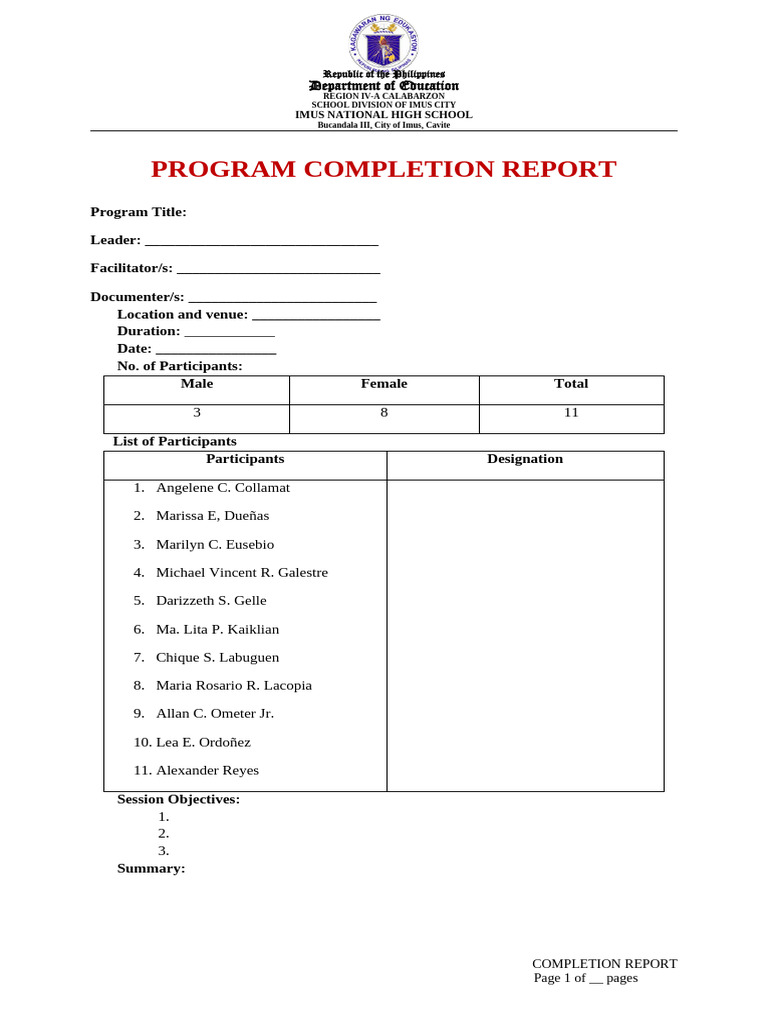 Imus National HS Program Report | PDF | Philippines