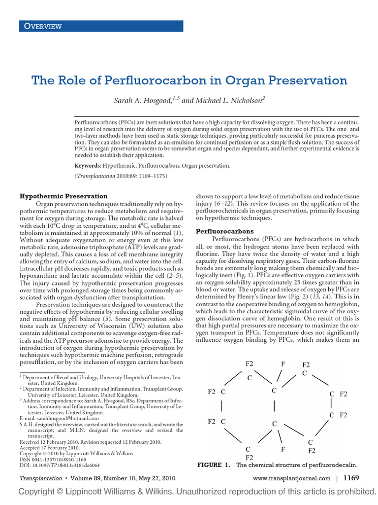 The Role of Perfluorocarbon in Organ Preservation.1 | PDF | Hemoglobin ...