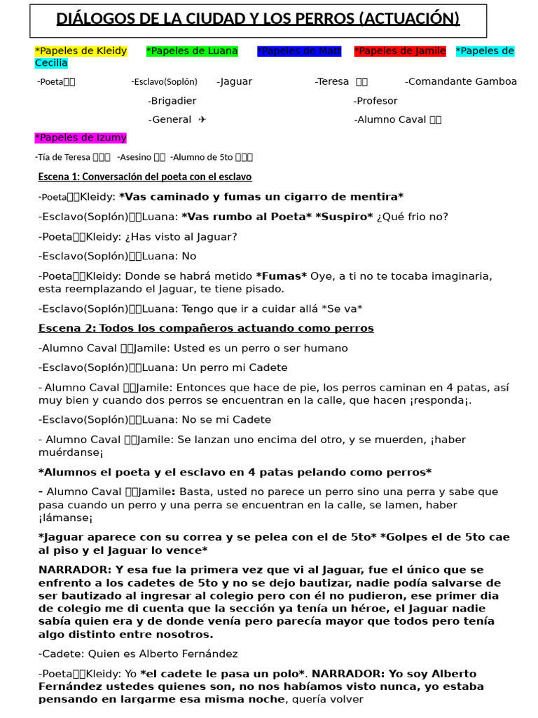 La Ciudad y Los Perros (Teatro Dialogo) I | PDF