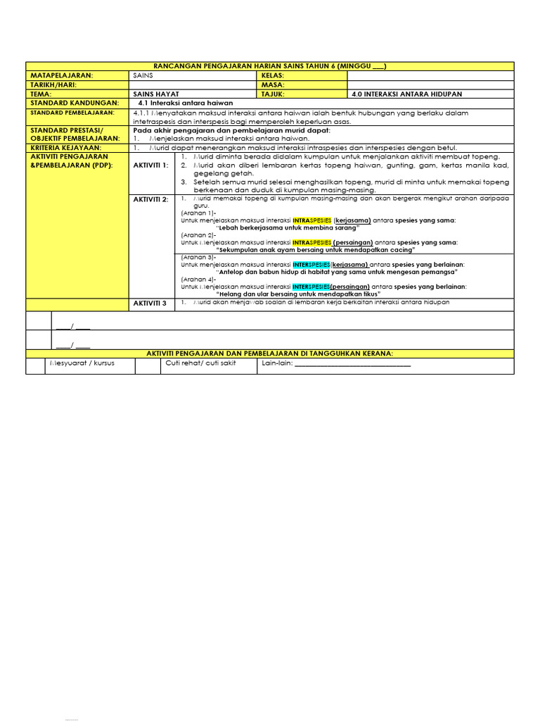 Contoh RPH Sains 2023 | PDF