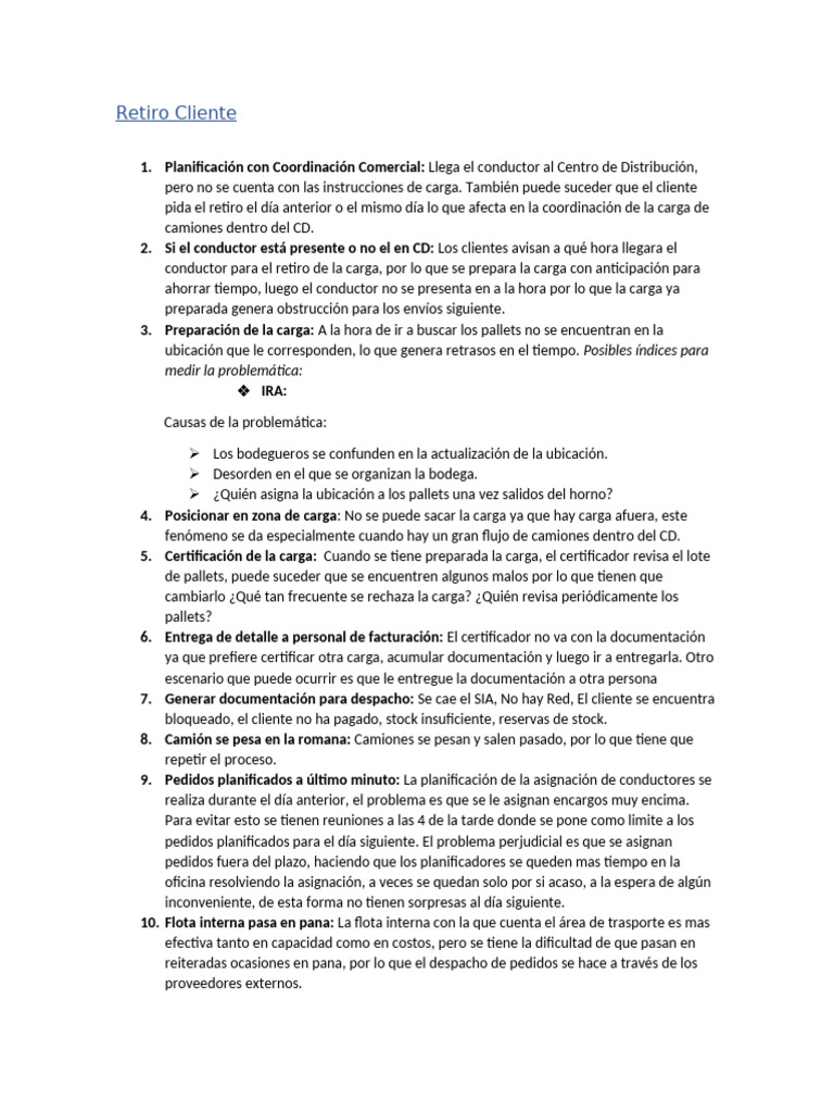 Descripcion Problemas en Los Procesos | PDF