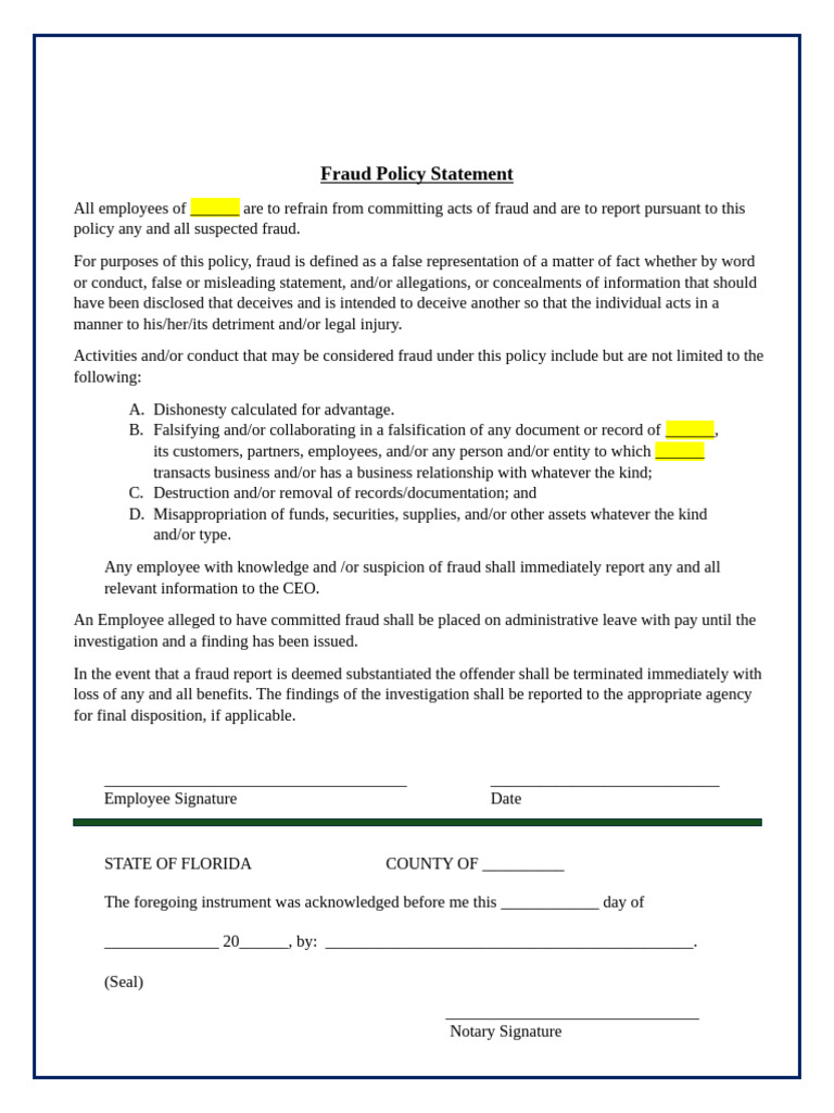 Fraud Prevention Policy Template | PDF | Finance & Money Management ...