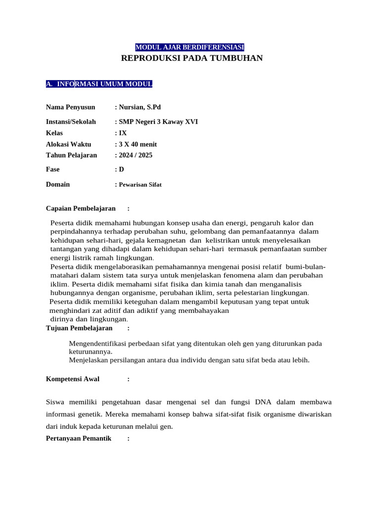 Modul Ajar Pewaris Sifat | PDF | Kesehatan Holistik | Sains & Matematika