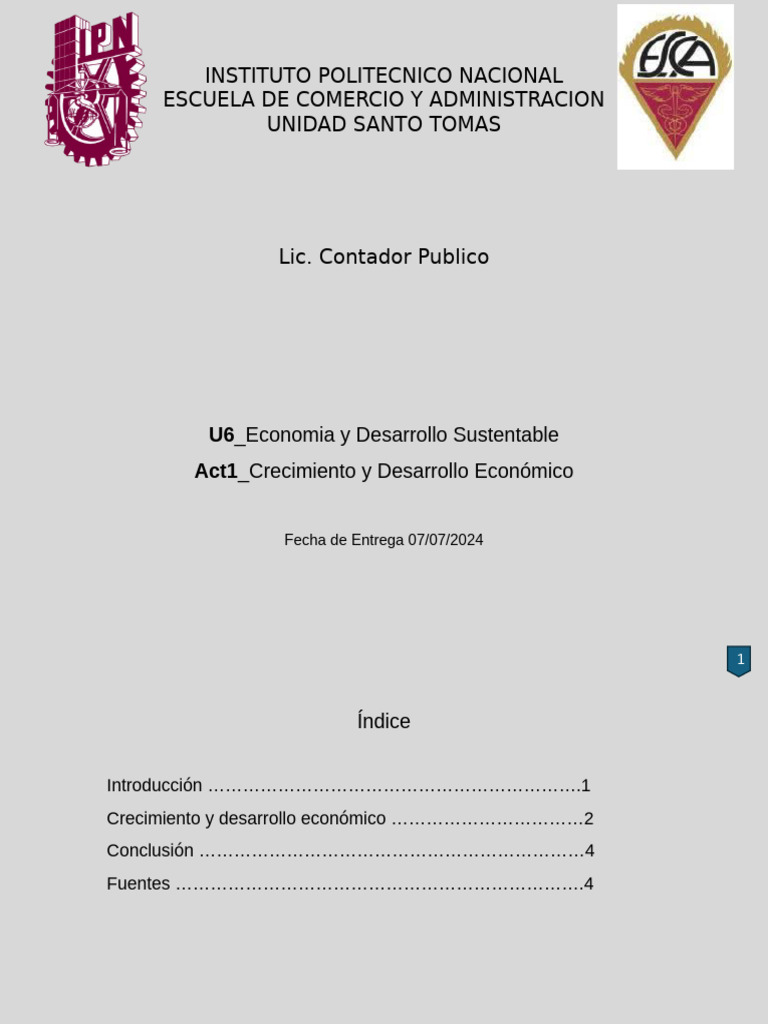 U6 Act1 Desarrollo y Crecimiento Económico | PDF | Crecimiento económico | Desarrollo economico